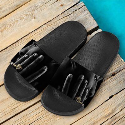 American Rapper 2Pac Amaru Side View Portrait Black Slides - Rappers Merch