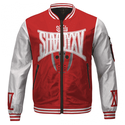 Hip-Hop Rapper Eminem Shady XV Album Logo Red Varsity Jacket