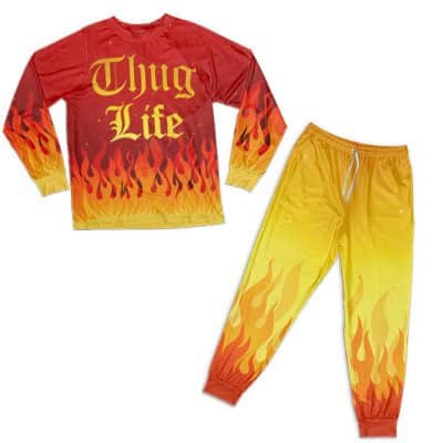 Thug Life Blazing Flame Art 2Pac Makaveli Pyjamas Set - Rappers Merch