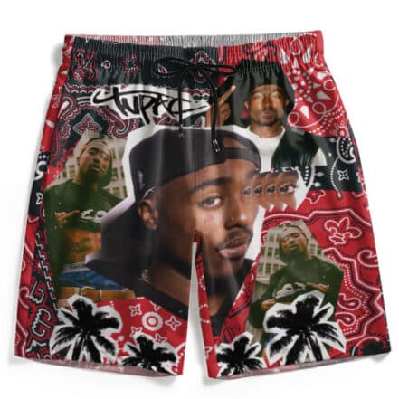 Classic Tupac Amaru Shakur Photo Bandana Pattern Swim Trunks